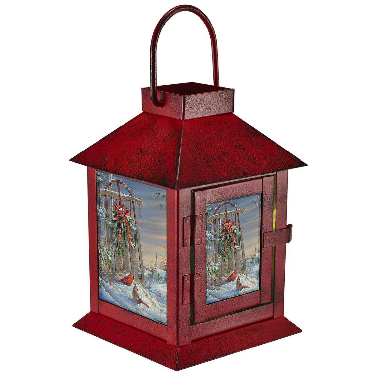Wintertime Sleigh Cardinals LED Lantern | Momma's Home Store